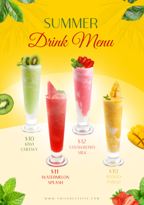 3d Summer Drinks Menu A4 Template | PosterMyWall