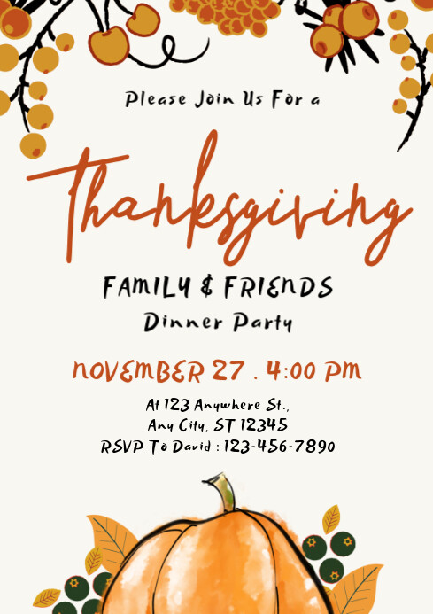 3d Thanksgiving Dinner Party A4 Template | PosterMyWall