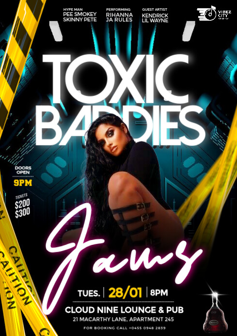 3D Toxic Baddies Club Party Event Flyer A4 Template | PosterMyWall