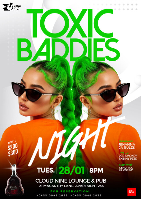 3D Toxic Baddies Night Club Party Event Flyer A4 Template | PosterMyWall