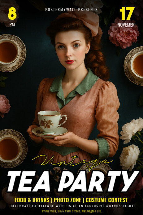 3d Vintage Tea Party Poster Template | PosterMyWall