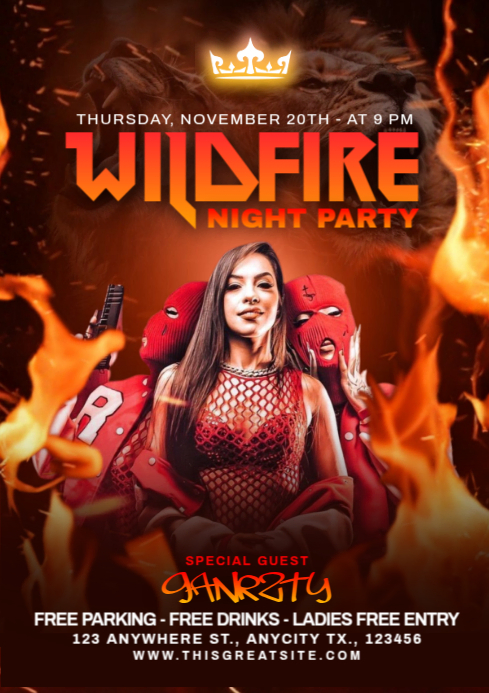 3d Wildfire Night Party A4 Template | PosterMyWall