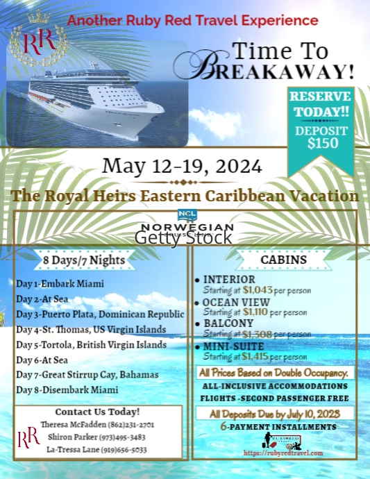 Ruby Red Travel-The Royal Heirs Eastern Caribbean Vacation 2024 (6.27.23) | PosterMyWall