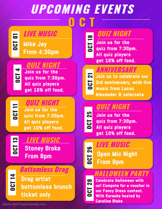 Upcoming Calendar Of Events Flyer | PosterMyWall