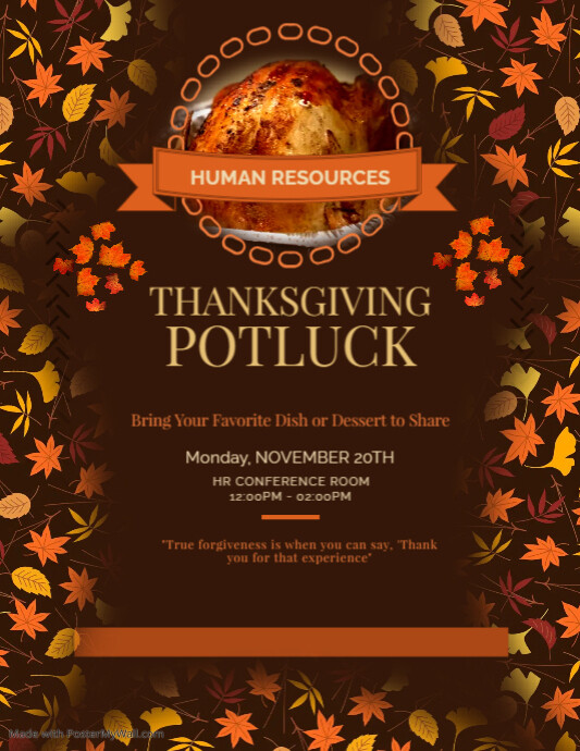 Thanksgiving Potluck Dinner Flyer | PosterMyWall