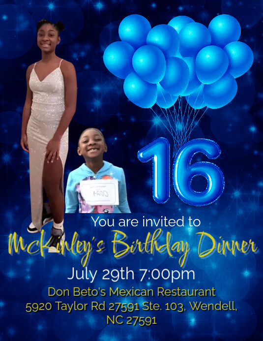 16th Birthday Party Invitation Blue Balloon Postermywall