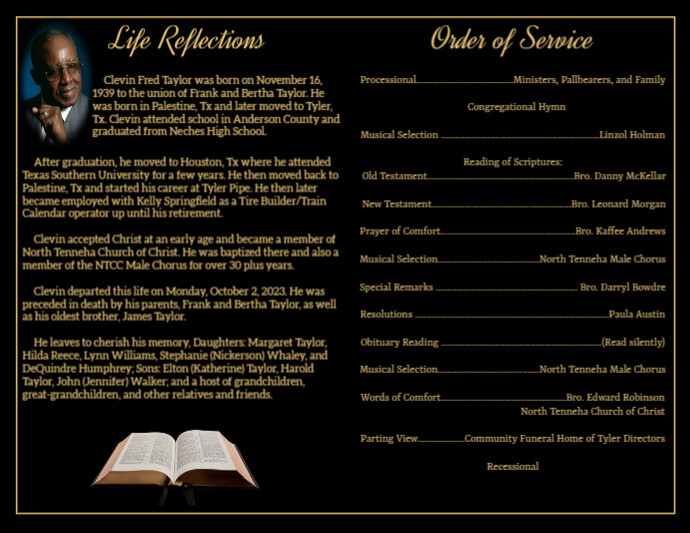 Copy of Clevin Fred Taylor Program Inside | PosterMyWall