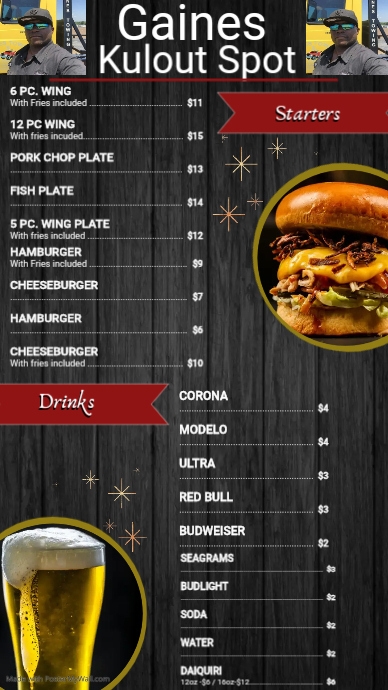 Black and White Fast Food Digital Menu Display | PosterMyWall