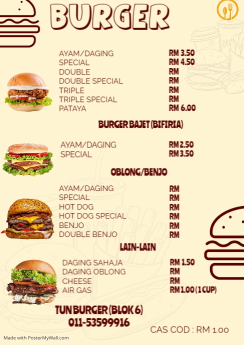 Burger Food menu | PosterMyWall