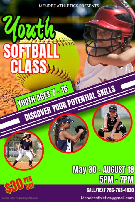Copy of softball youth camp flyer template | PosterMyWall