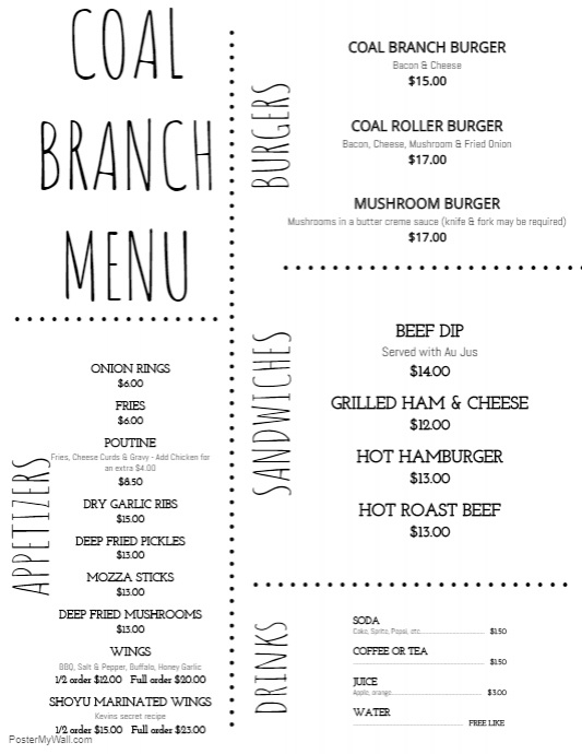 Copy of Coal Branch Menu | PosterMyWall