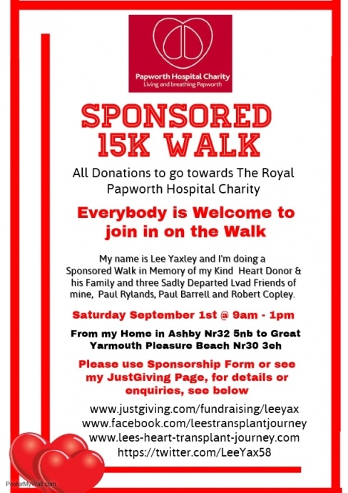My 15k Sponsored Walk for Papworth Charity Poster | PosterMyWall