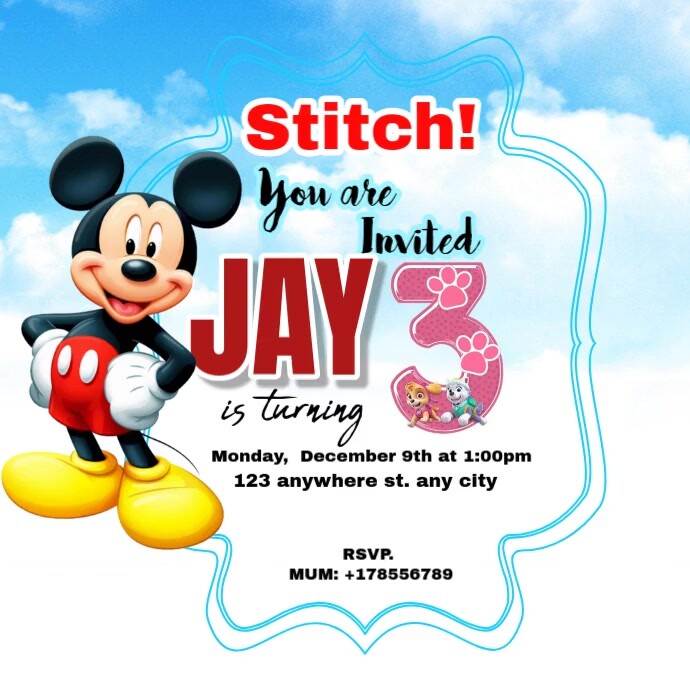 Plantilla de 3rd birthday invitation card | PosterMyWall