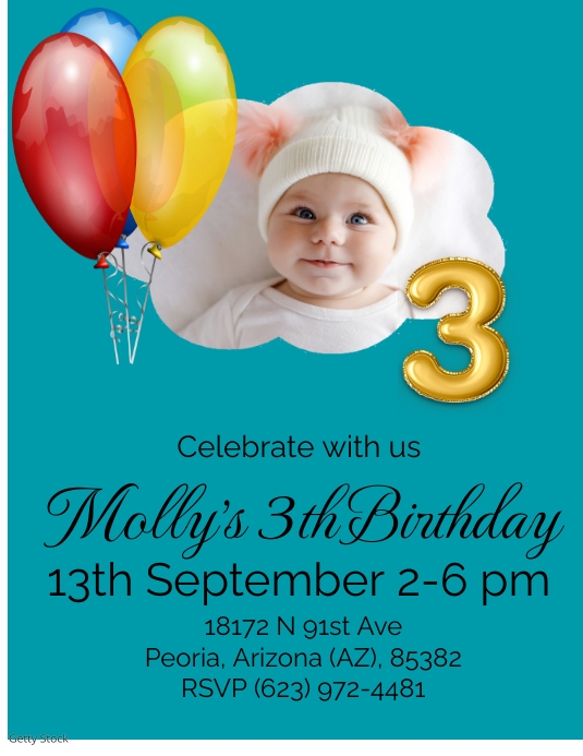 Plantilla de 3rd birthday invitation | PosterMyWall
