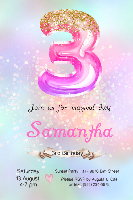 Copy of 3rd birthday invitation free, 3rd birthday in | PosterMyWall