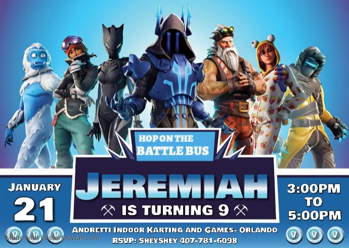 Fortnite Birthday Invitation Blue | PosterMyWall
