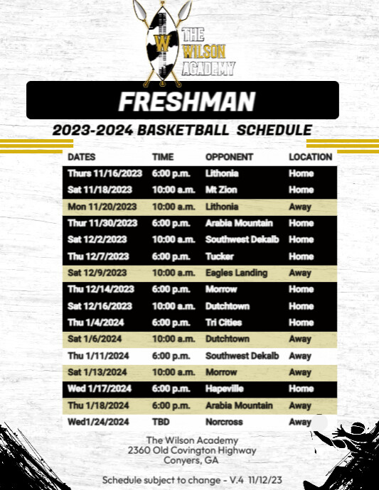 Copy of TWA Freshman Schedule | PosterMyWall