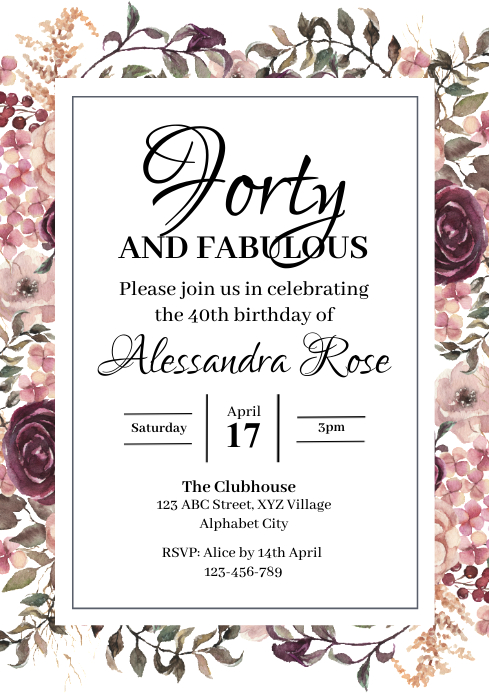 40th Birthday Invitation Template | PosterMyWall