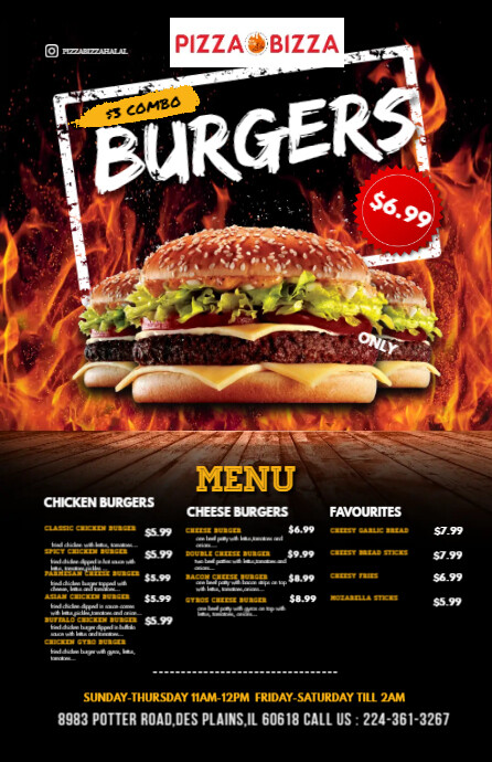 Hot Spicy Fast Food Menu Table Talker | PosterMyWall