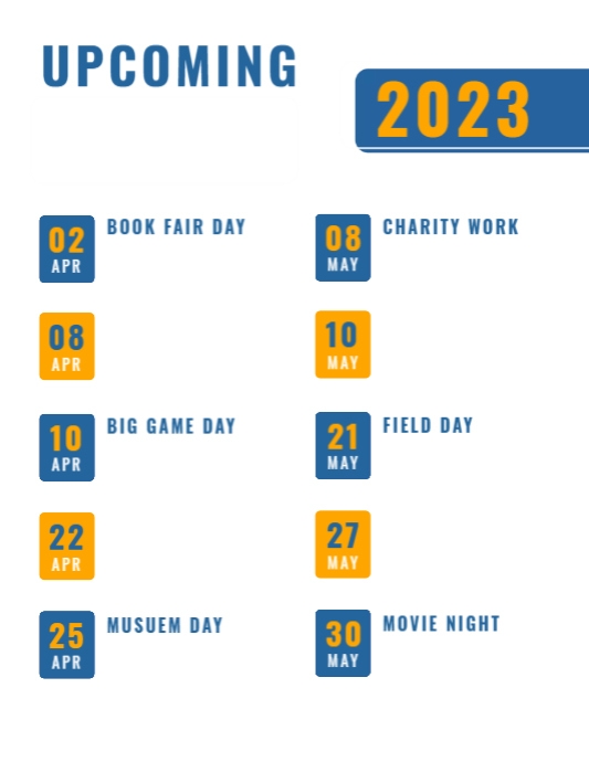 Calendar of Upcoming Events Schedule Flyer | PosterMyWall