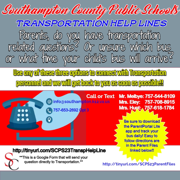 2023 SCPS #2 Transportation Help Line | PosterMyWall