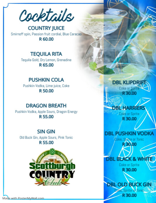 Blue Cocktail Menu Template | PosterMyWall
