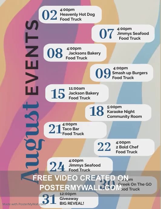August events schedule video flyer template | PosterMyWall