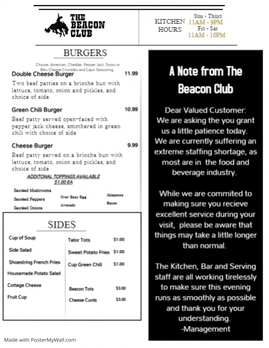 LIMITED MENU BACK | PosterMyWall