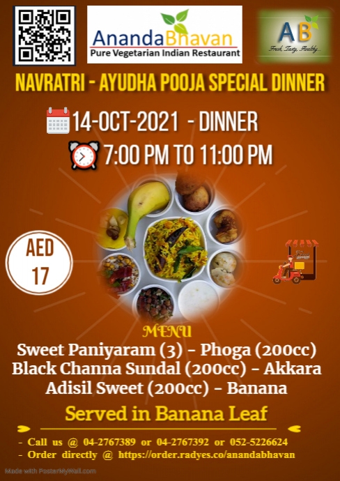 Copy of NAVRATRI AYUDHA POOJA SPL DINNER | PosterMyWall