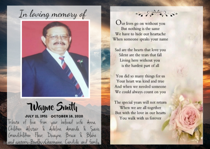 Copy of Wayne Smith 1st Death Anniversary Memorial Card | PosterMyWall