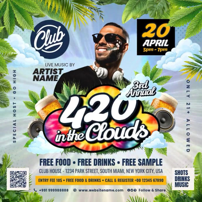 420 Day Cloud Party 2026 Post Template | PosterMyWall