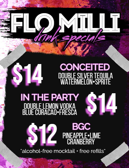 Copy of Flo Milli Drink Specials 10.29.2023 | PosterMyWall