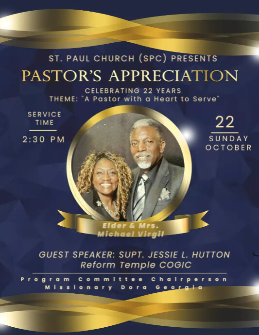 Pastor's Appreciation Gold Church Flyer | PosterMyWall