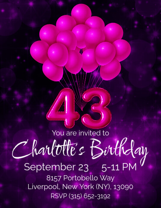 43rd birthday party invitation blue balloon Template | PosterMyWall