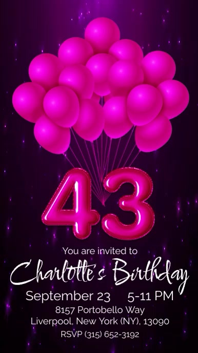 Copy of 43rd birthday party vertical video invitation | PosterMyWall