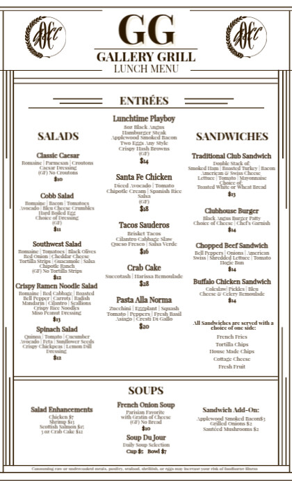 Gallery Grill Lunch Menu | PosterMyWall