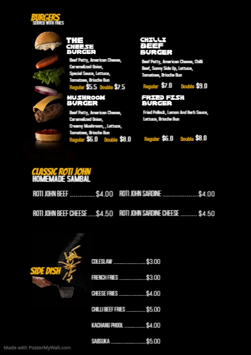 Copy of Copy of Black and Yellow Bistro Menu Design | PosterMyWall