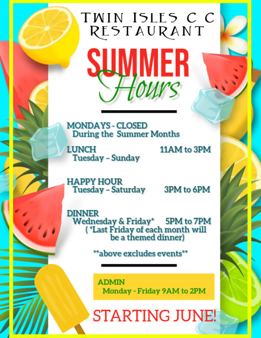 Summer Restaurant Hours | PosterMyWall
