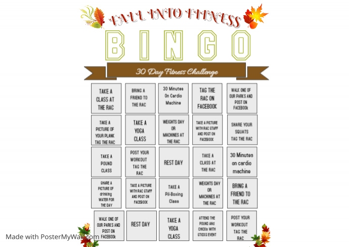 FALL INTO FITNESS BINGO | PosterMyWall
