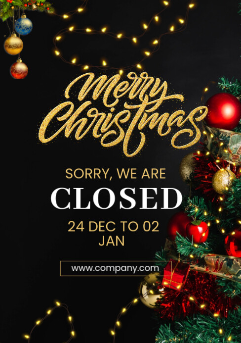 Copy of Black Gold Holiday Christmas We Are Closed Poster | PosterMyWall
