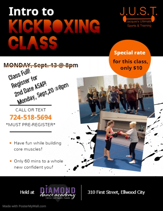 Intro to Kickboxing Classes Flyer - 082721 | PosterMyWall