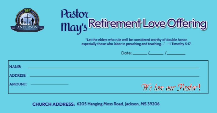 Copy of Pastor May's Love Offering Envelope | PosterMyWall