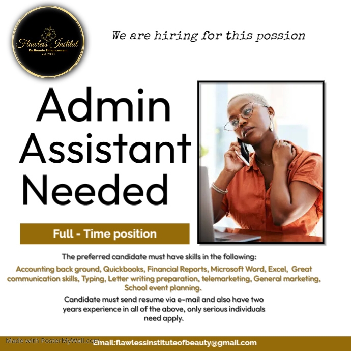 Copy of CHURCH ADMIN NEEDED FLYER | PosterMyWall
