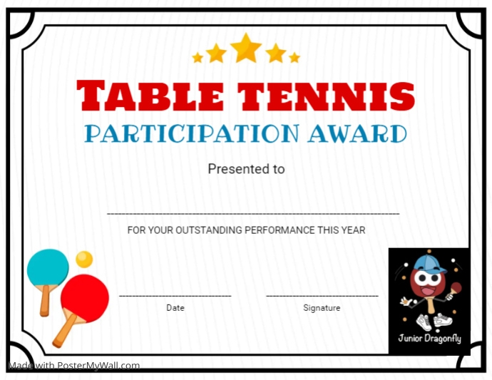Editable Pingpong Award Certificate | PosterMyWall