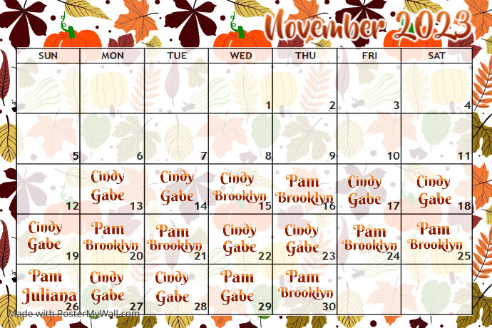 Copy of November 2023 Calendar Printable Calendar | PosterMyWall