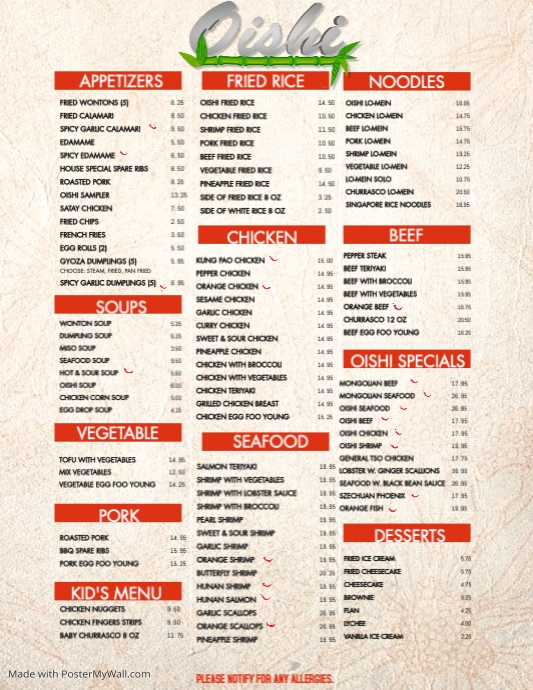 OISHI CHINESE MENU | PosterMyWall