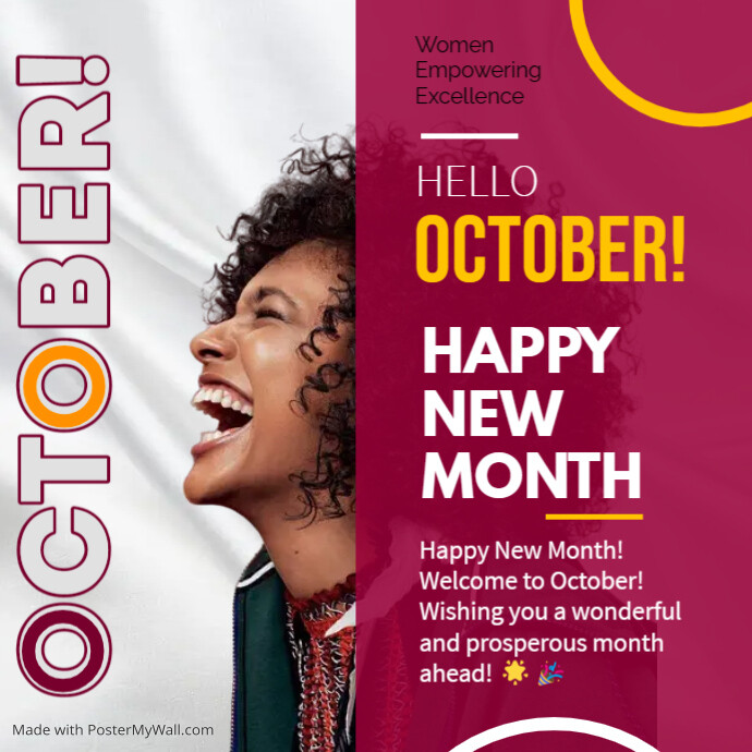 Hello October! Happy New Month October, Greet | PosterMyWall