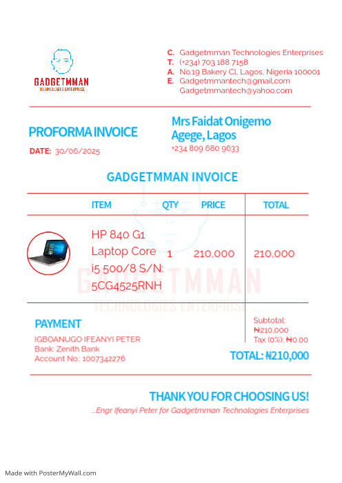 Modern Business Invoice -GADGET | PosterMyWall