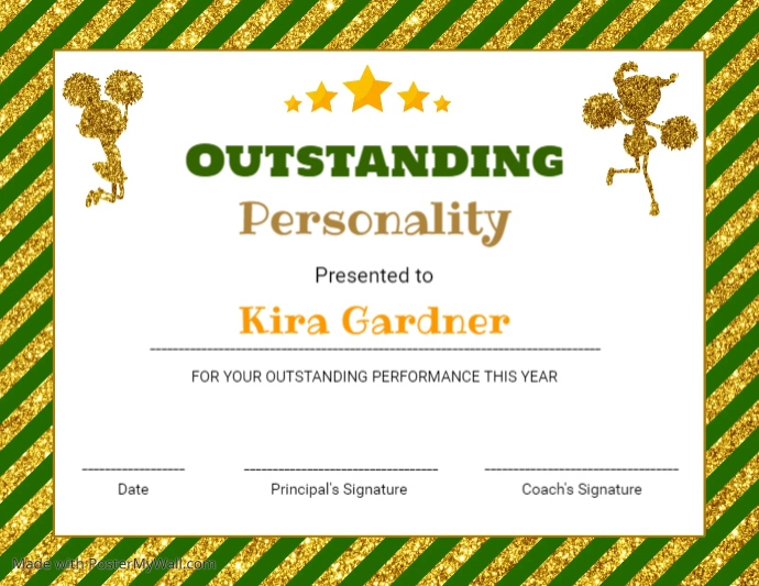 Copy of Green and gold cheerleading certificate (5) | PosterMyWall