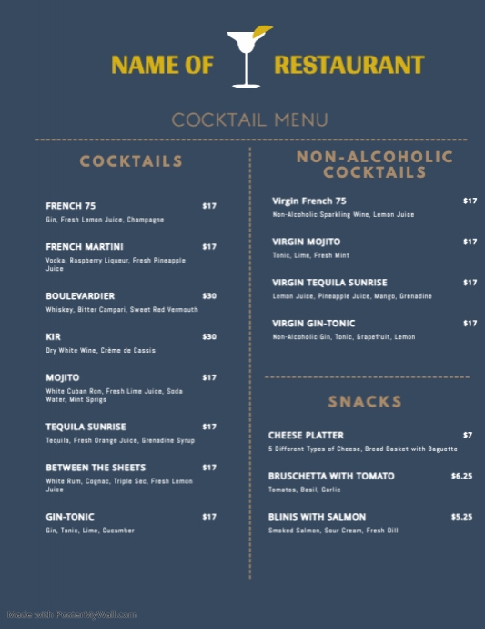 Copy of Kopie van Minimal Cocktail Menu Template | PosterMyWall